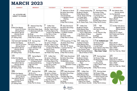 Grace Health & Rehab Center - March Activity Calendar